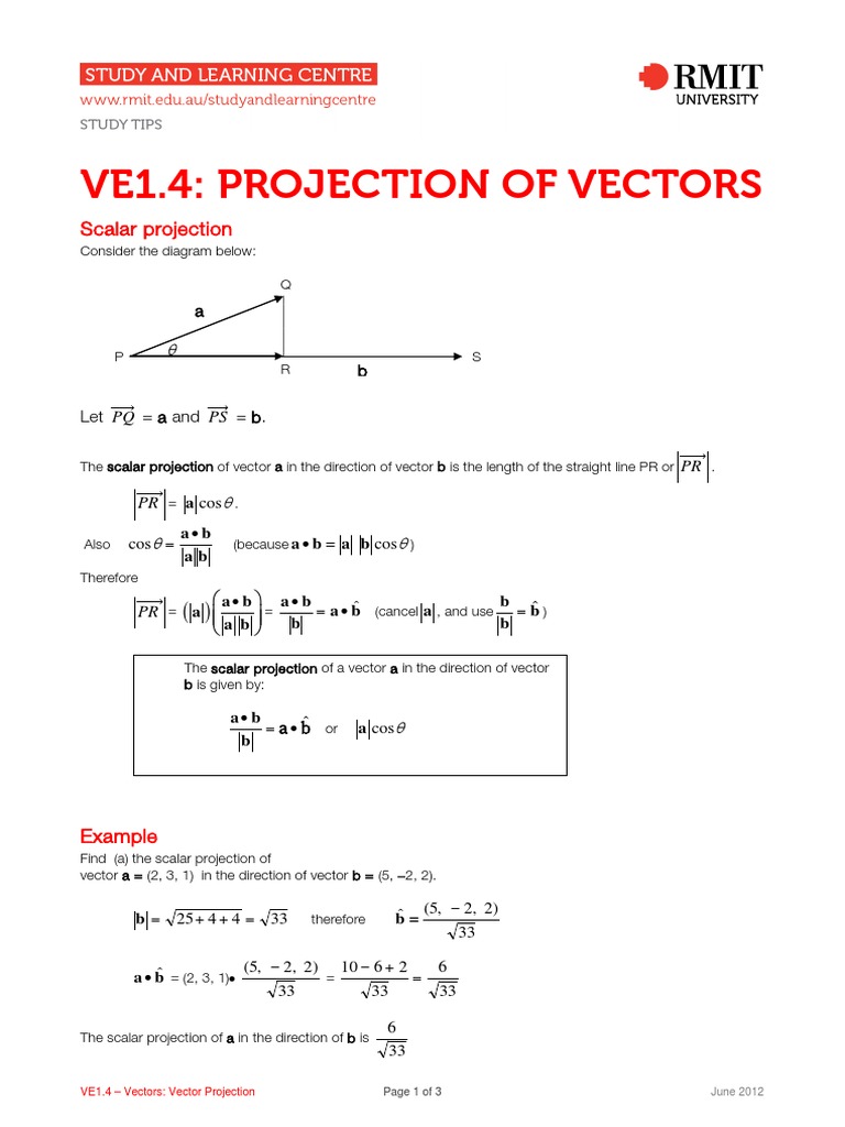 Vectors Vector Projection | PDF | Scalar (Mathematics) | Euclidean Vector