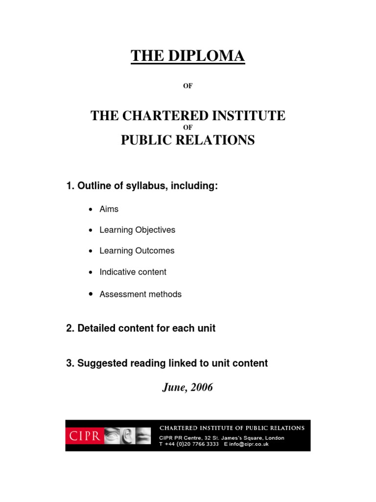 CIPR Diploma Syllabus 2006a | PDF | Public Relations | Reflective Practice