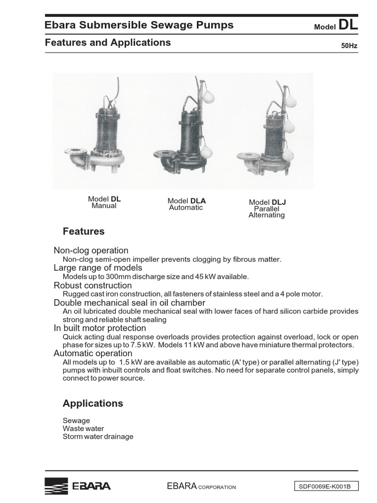 Ebara Submersible Sewage Pumps Guide | PDF | Bearing (Mechanical) | Steel