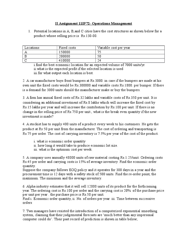 Operations Management Questions | PDF | Forecasting | Operations Management