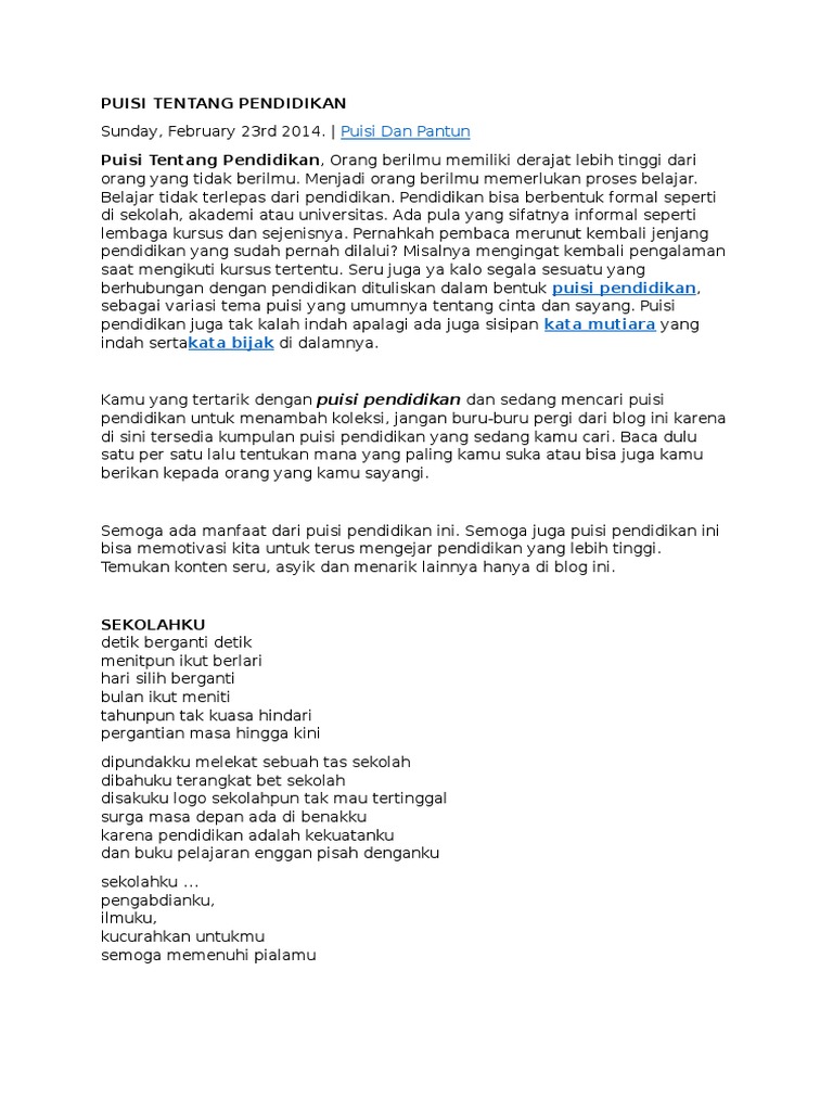 Contoh Sajak Pendidikan | PDF | Kesehatan Holistik