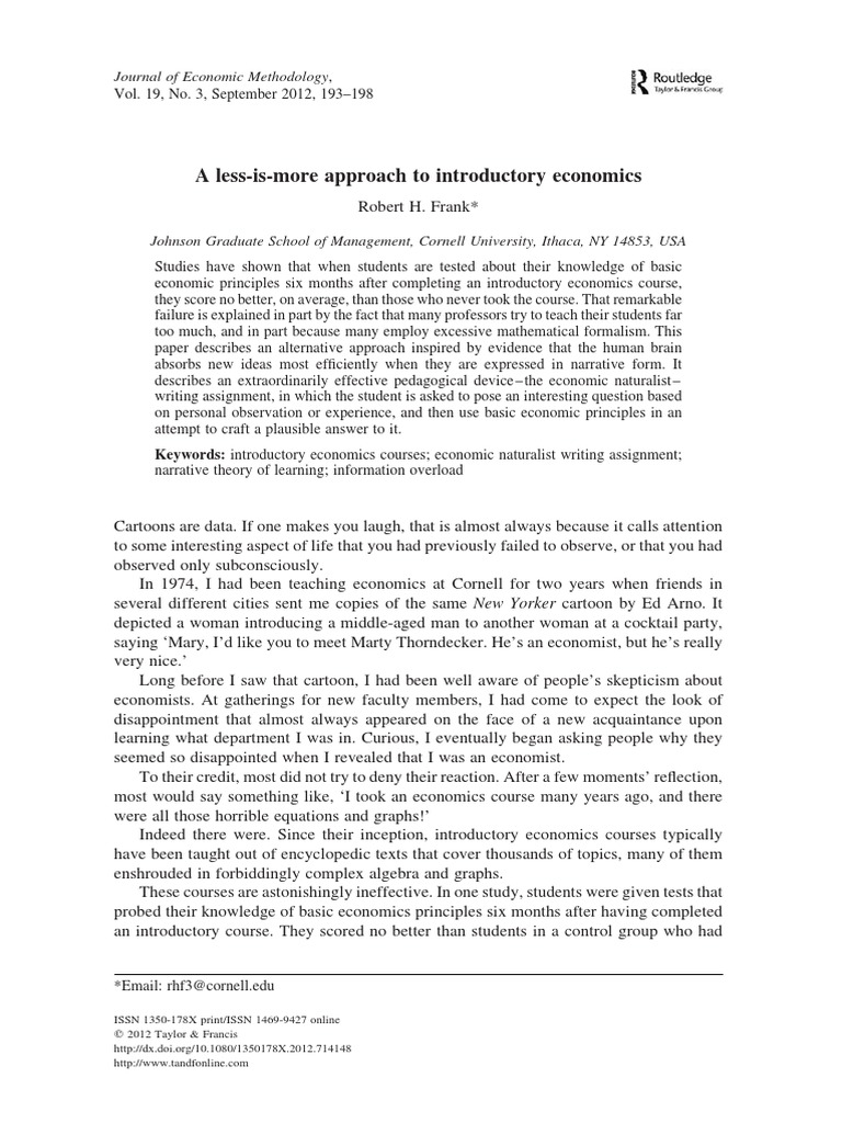 A Less-Is-More Approach To Introductory Economics: ISSN 1350-178X print ...