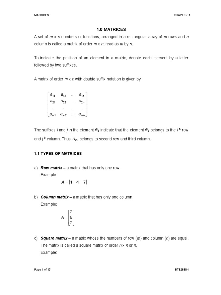 Topic 1 | PDF | Matrix (Mathematics) | Determinant