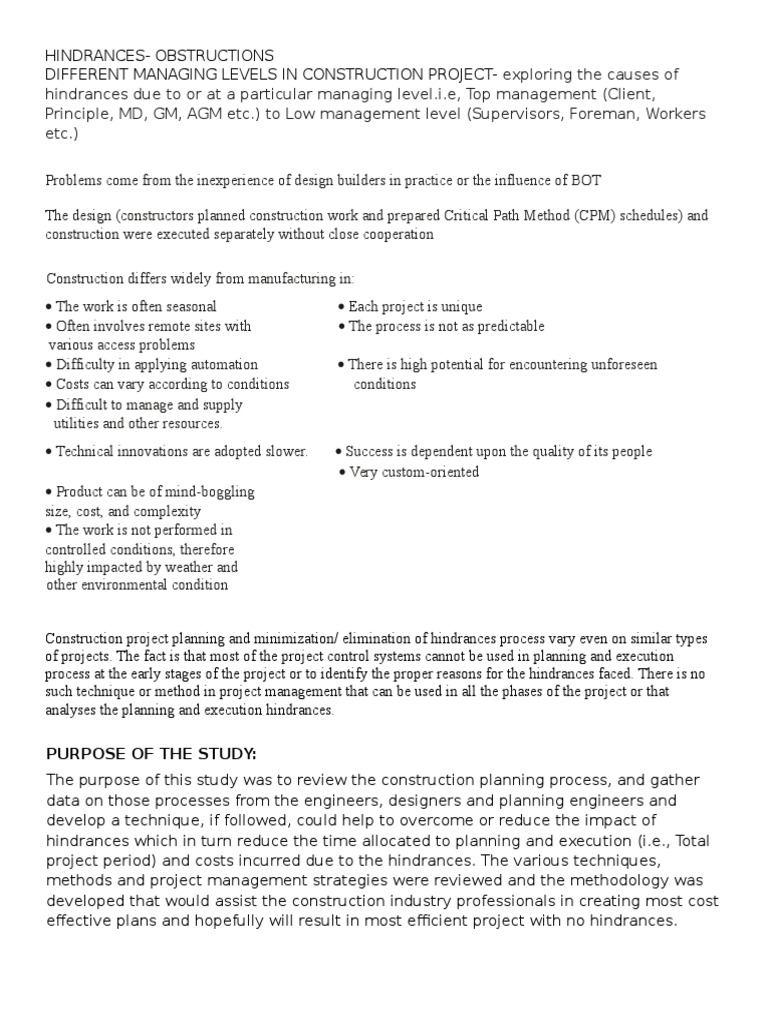 Managing Hindrances in Construction Projects | PDF | Project Management ...