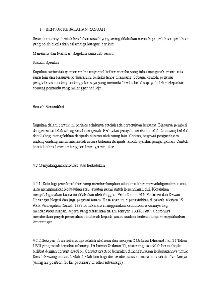 Bentuk Kesalahan Rasuah | PDF