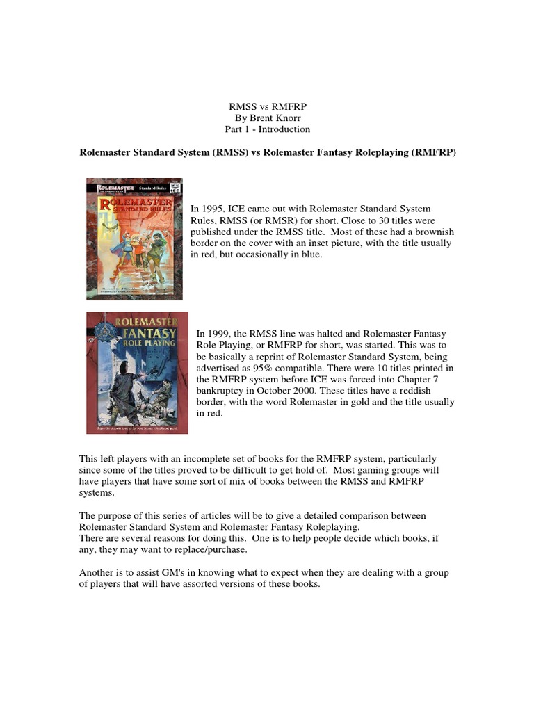 Rolemaster - RMSS To RMFRP Conversion | PDF | Leisure