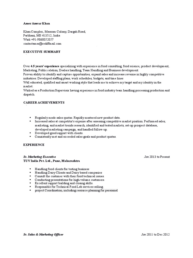Amer Resume | PDF | Food Safety | Marketing
