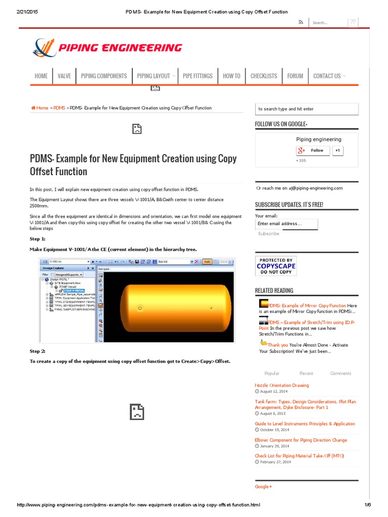 PDMS - Example For New Equipment Creation Using Copy Offset Function ...