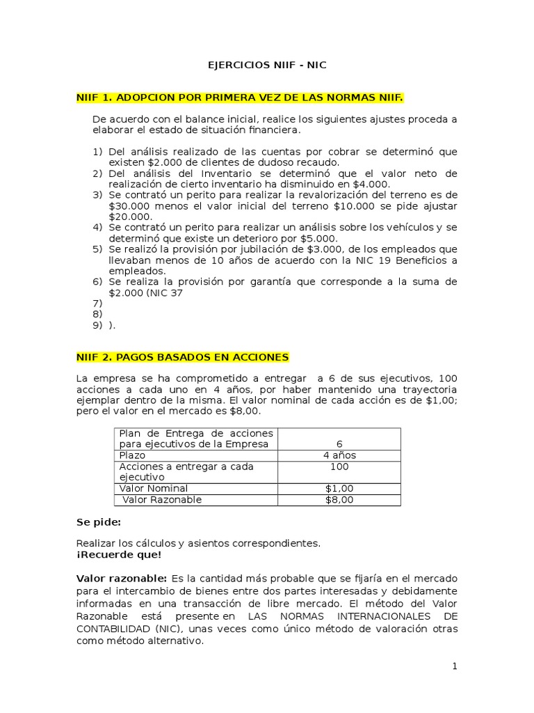 Ejercicios Niif | PDF | normas internacionales de INFORMACION FINANCIERA | Depreciación