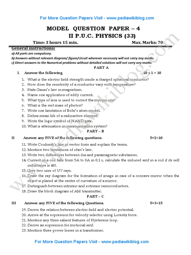 Physics Exam Prep for Students | PDF | Photoelectric Effect | Electric ...