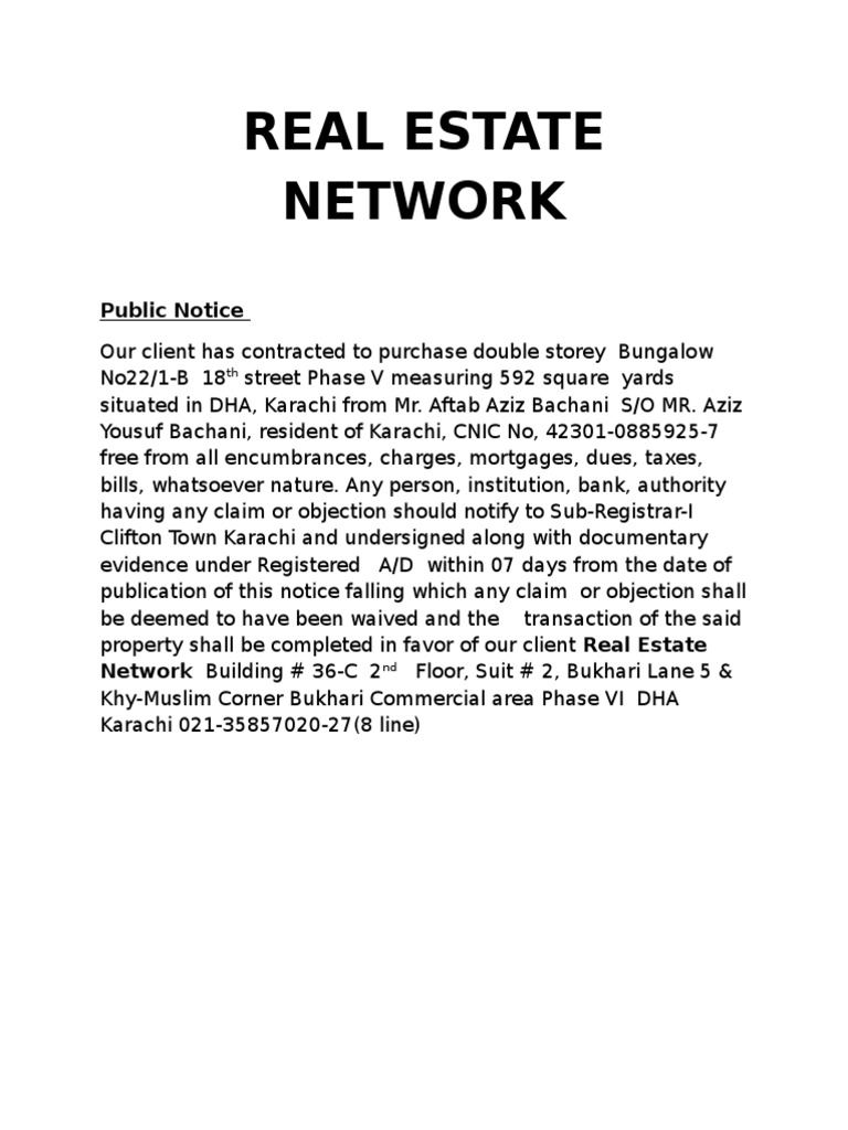 Public Notice for Property Purchase | PDF | Finance & Money Management ...