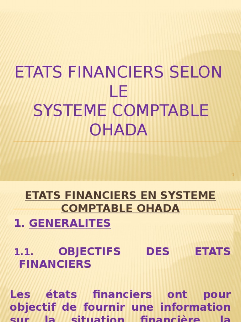 Etats Financiers Selon Le Syscohada | PDF | Bilan comptable | Capitaux propres
