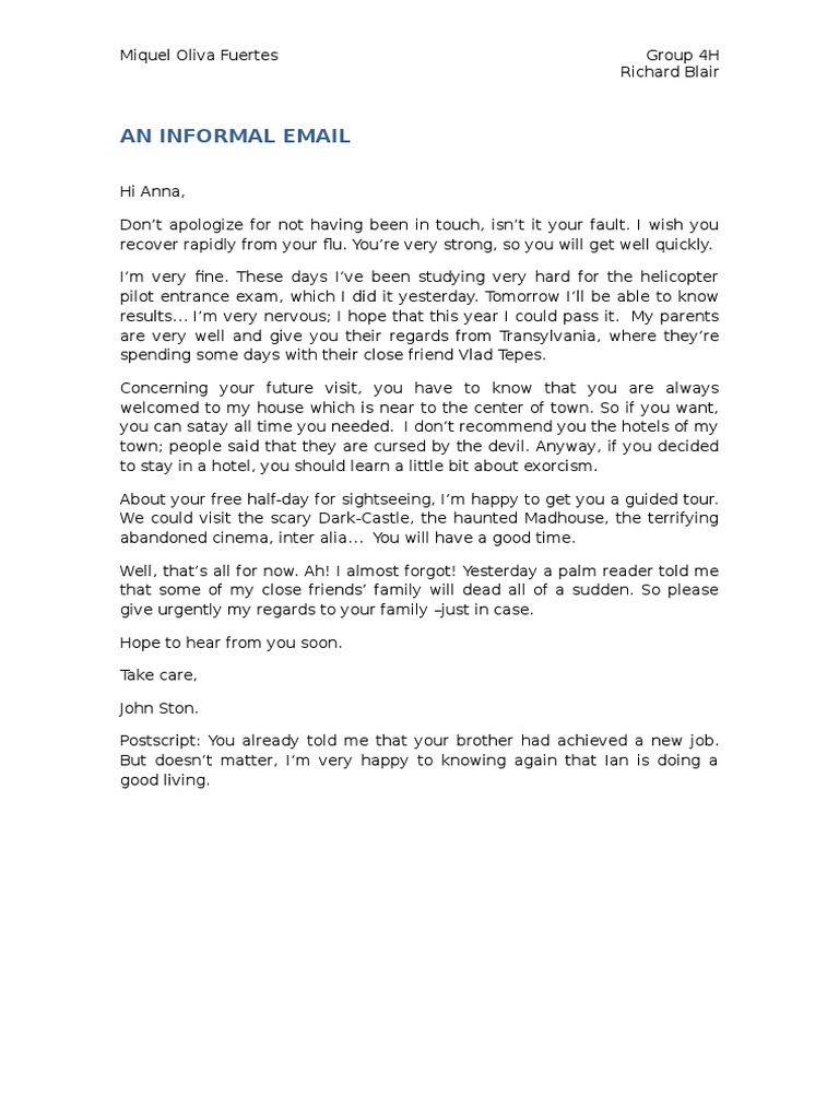 Informal Email Example to a Friend | PDF