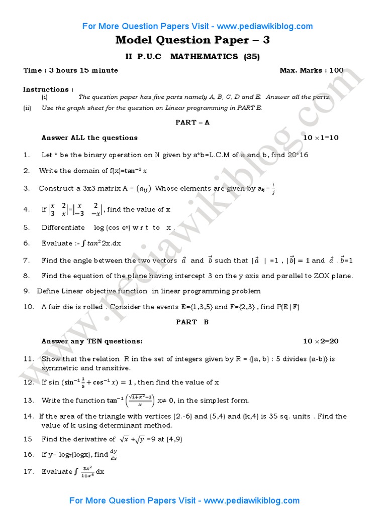 2nd PU Maths Model QP 3 | PDF | Plane (Geometry) | Triangle