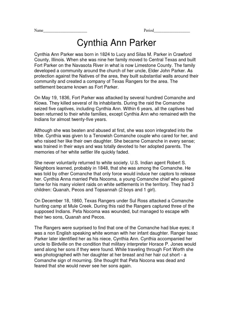 Cynthia Ann Parker: Comanche Captive Story | PDF | United States ...