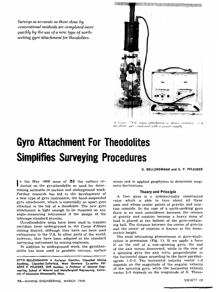 Mine Surveying-Gyro-Theodolite | PDF | Gyroscope | Rotation Around A ...