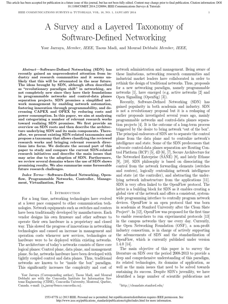 A Survey and A Layered Taxonomy of Software-Defined Networking | PDF | Computer Network ...