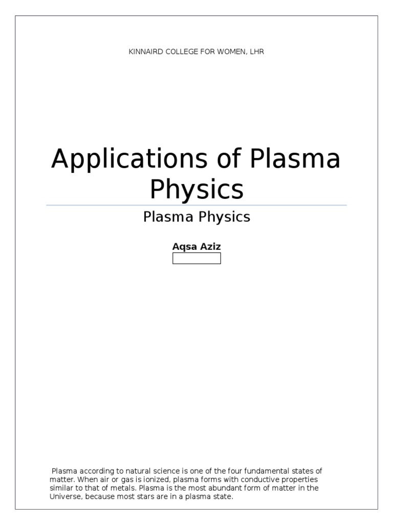 Apps. of Plasma Phy | PDF | Plasma (Physics) | Transparent Materials