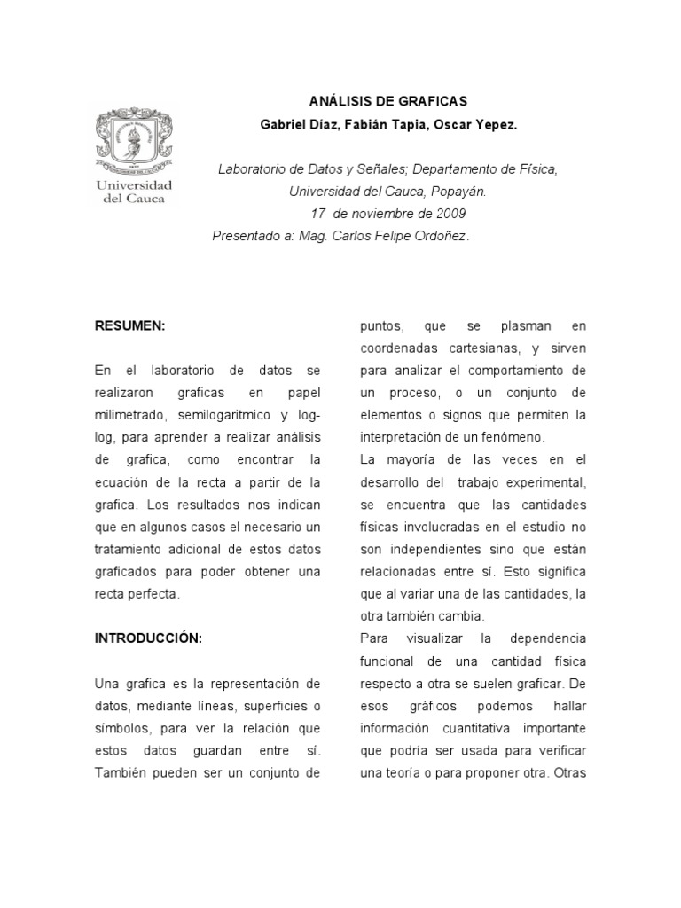 Graficas Con Diferente Tipos de Papel (Milimetrico Log-Log, Semilog ...