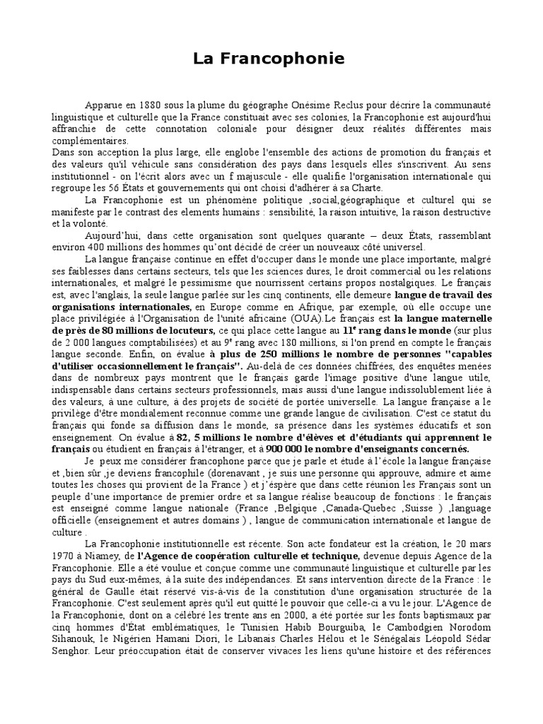 La Francophonie Eseu | Francophonie | Langue française