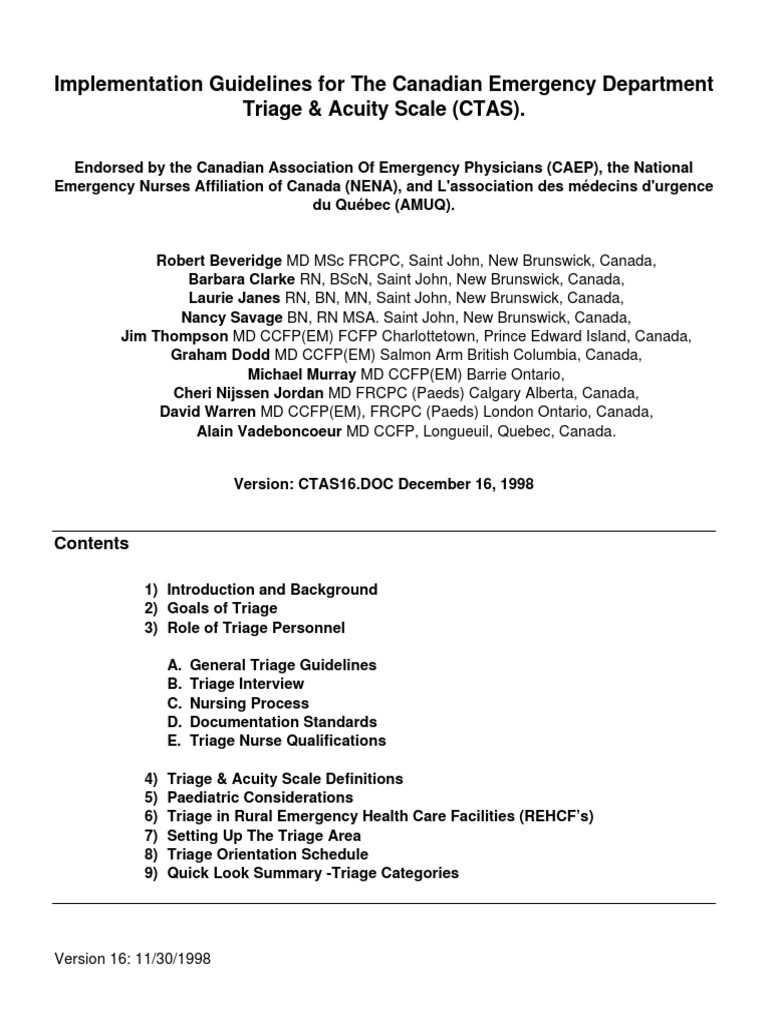 Canadian Triage Acuity Scale (CTAS) | Emergency Department | Pain