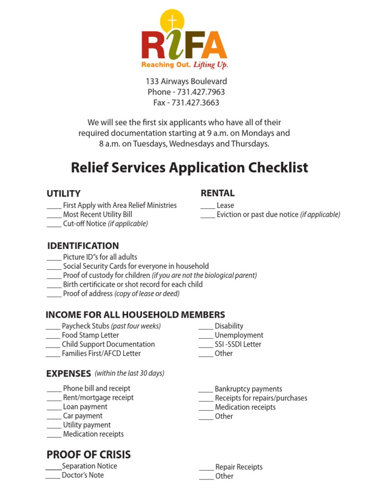 Relief Services Checklist | PDF