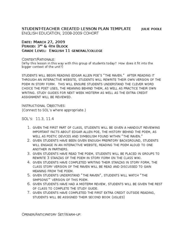 Interactive Raven Lesson Plan | PDF | The Raven | Poetry