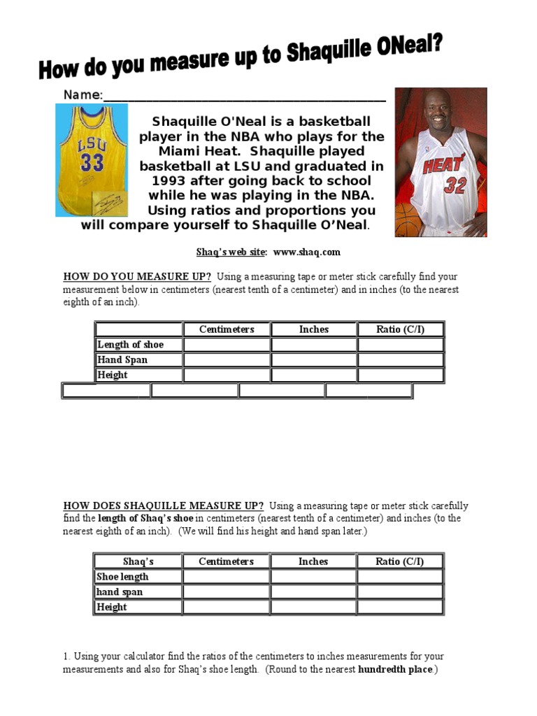 Shaquille ONeal Lesson 00229 | PDF | Inch | Ratio