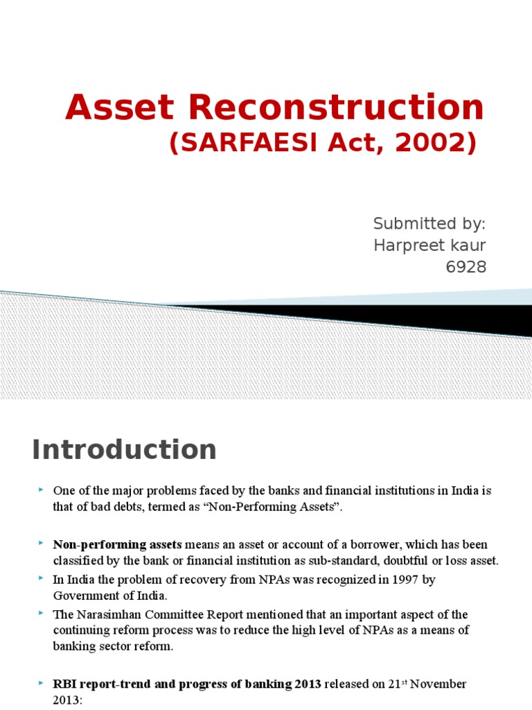 Asset Reconstruction for Bankers | PDF | Securities (Finance) | Banks