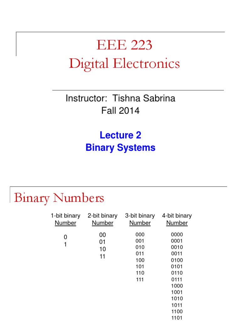 EEE 223 Digital Electronics: Instructor: Tishna Sabrina Fall 2014 | PDF | Subtraction | Binary ...