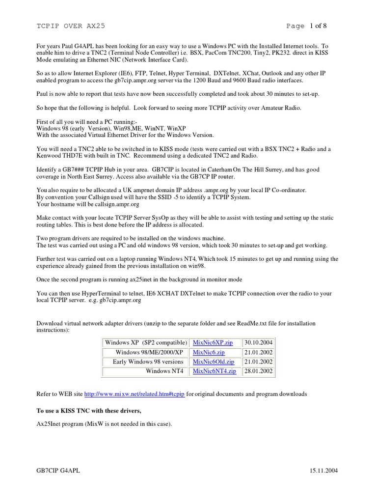 Tcpip Over Ax25 | PDF | Computer Network | Internet Protocol Suite