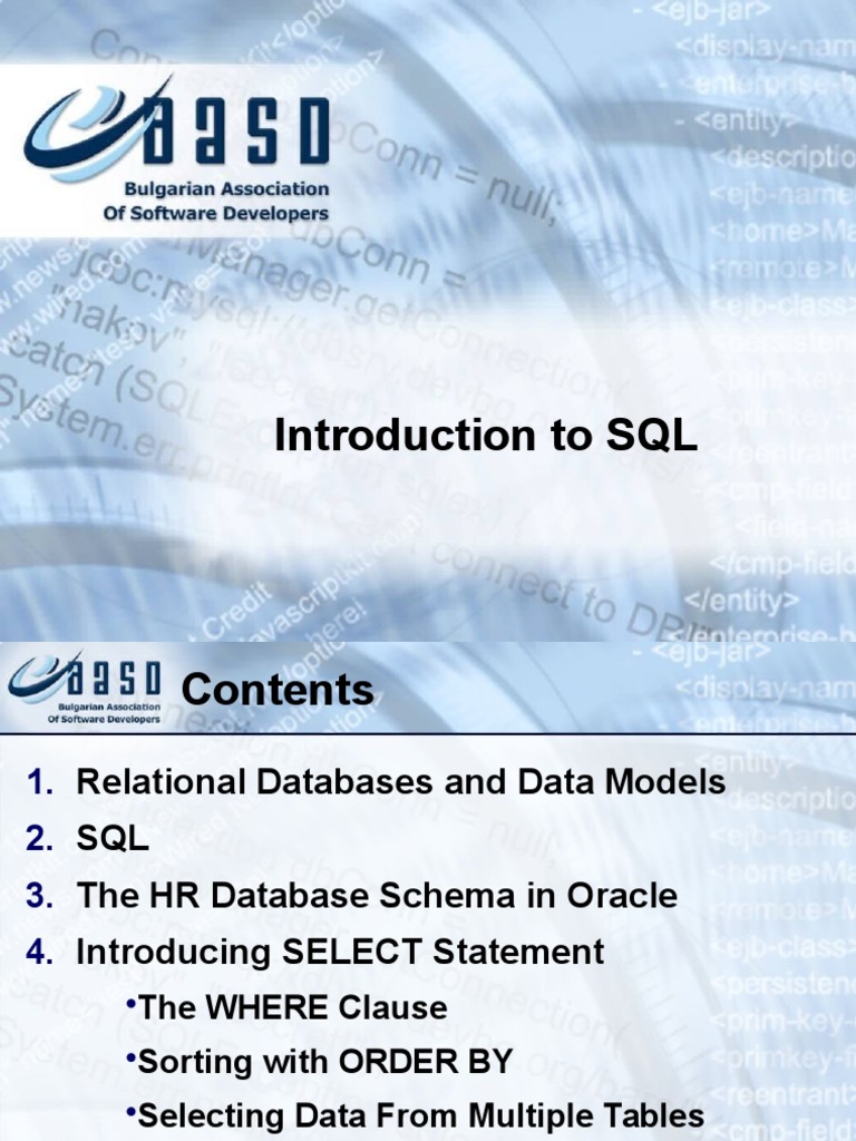 Introduction to SQL - Presentation | Sql | Data Model