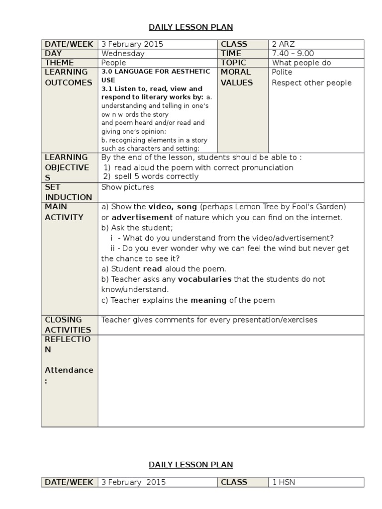 Daily Lesson Plan Wednesday | PDF | Lesson Plan | Epistemology