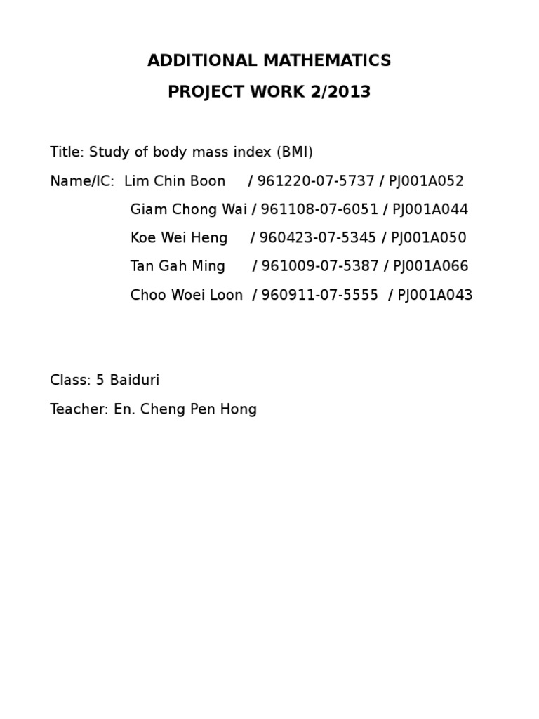 Additional Mathematics Project Work 2/2013 | PDF