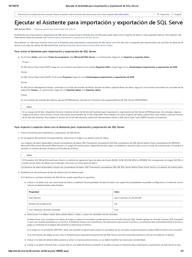 El Asistente Para Importación y Exportación de SQL Server | PDF ...