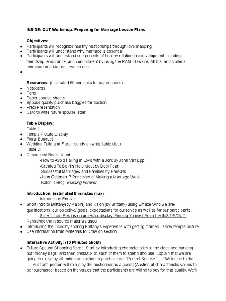 Preparingformarriage Lesson Plan | PDF | Marriage | Lesson Plan