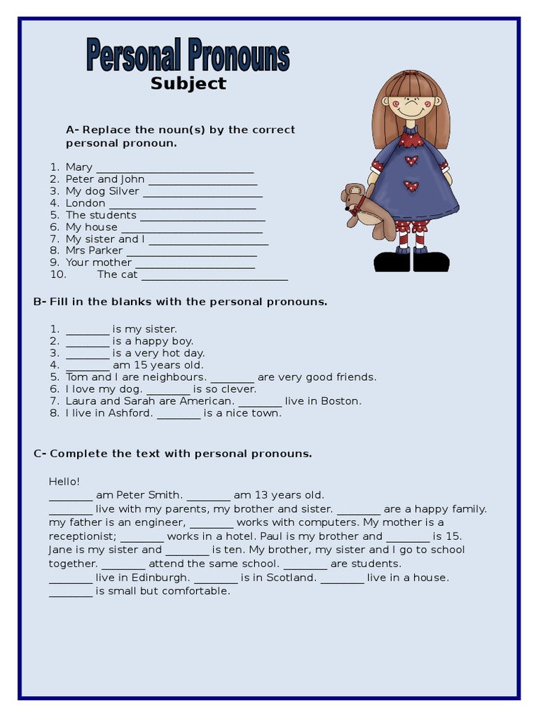 Personal Pronouns Worksheet | PDF
