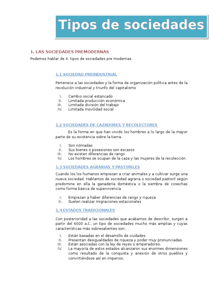 Esquema Tipos de Sociedades | PDF | Industrialización | Sociedad