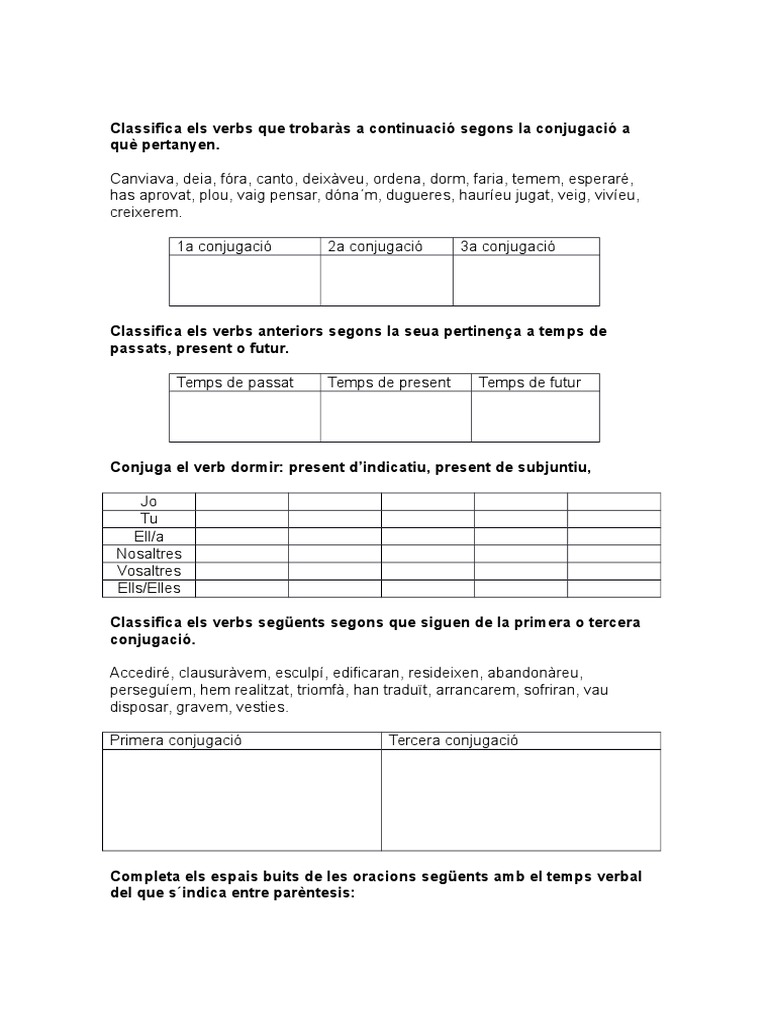 Verbs Regulars Catala Exercicis | PDF