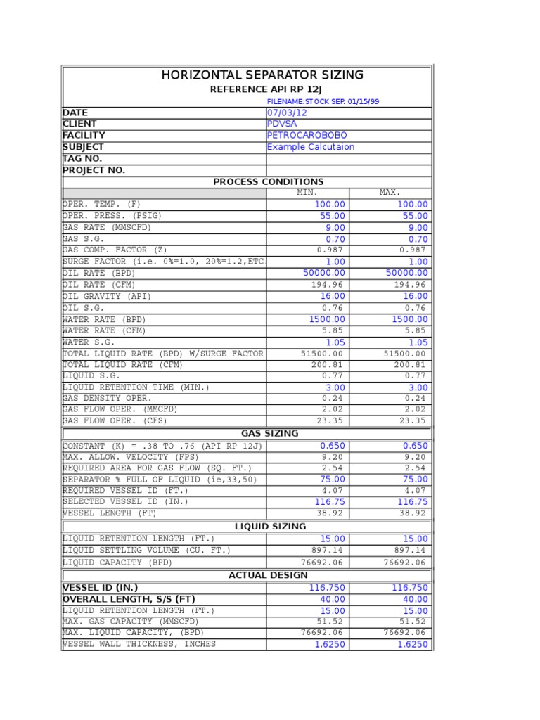 API-12J - Horizontal Seperator Sizing Original | PDF | Computers ...