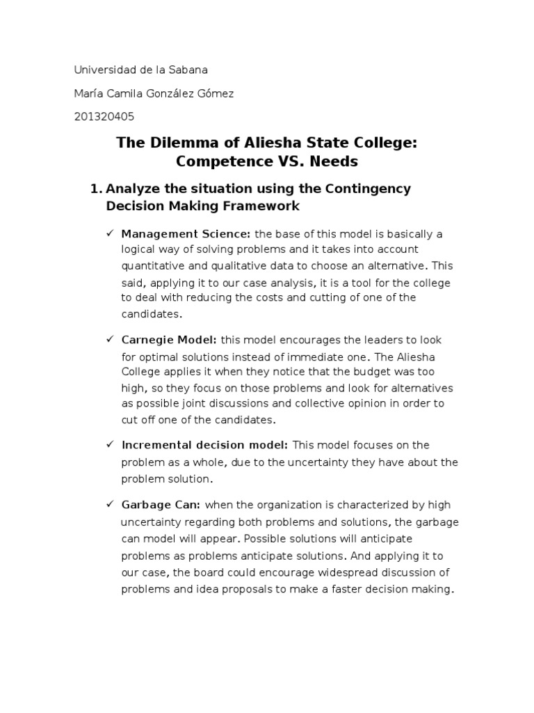 Decision-Making Models for Aliesha College | PDF | Career & Growth ...