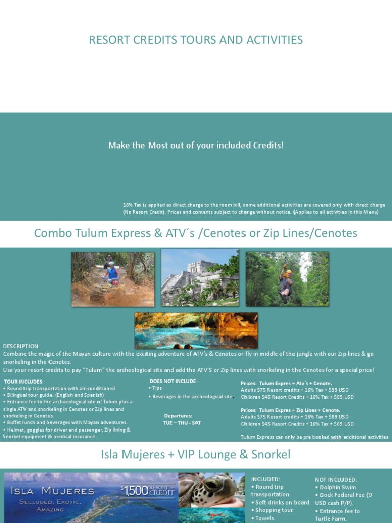 Make the Most of Your Resort Credits with Tours and Activities | PDF ...