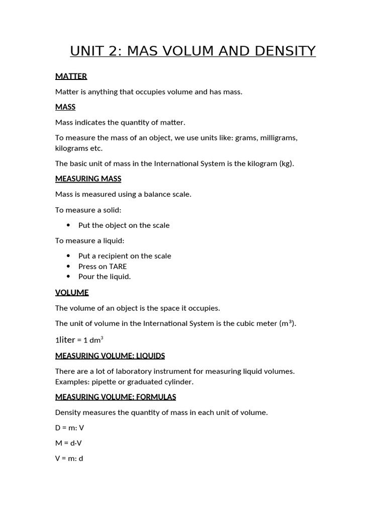 Mass, Volume, and Density Explained | PDF | Finance & Money Management