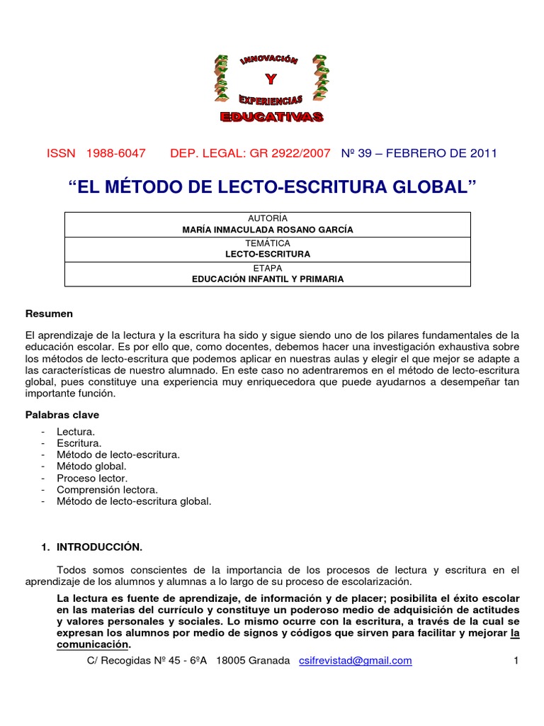 Metodo Global de Lectura PDF | PDF | Lectura (proceso) | Palabra