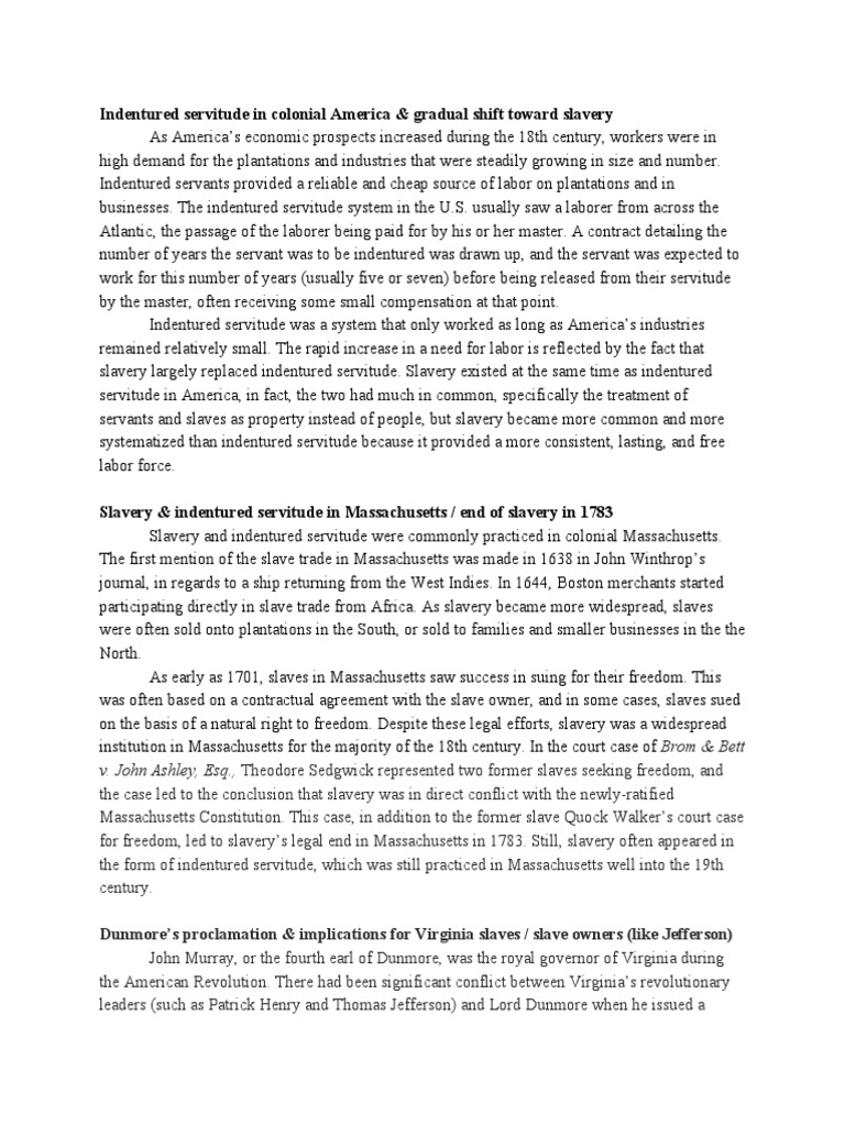 Indentured Servitude and Slavery in America | PDF | Slavery | History ...