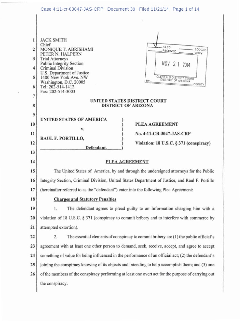 Raul Portillo Plea Agreement | PDF | United States Federal Sentencing ...