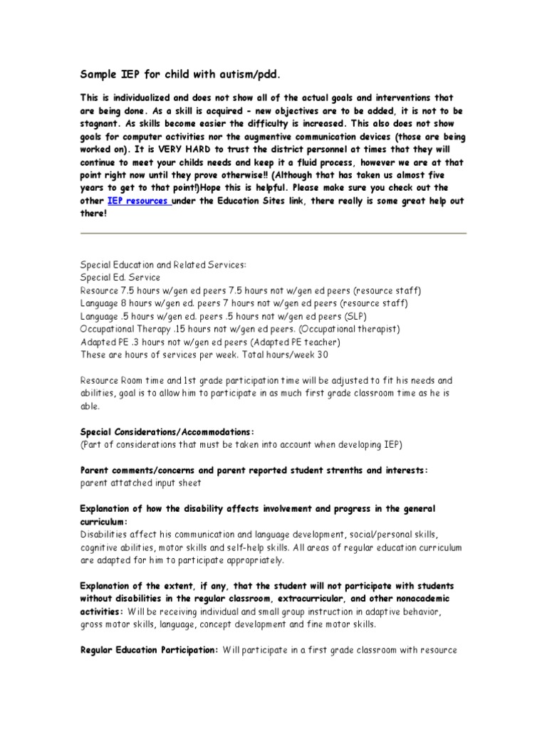 Sample IEP For Child With Autism | PDF | Individualized Education ...