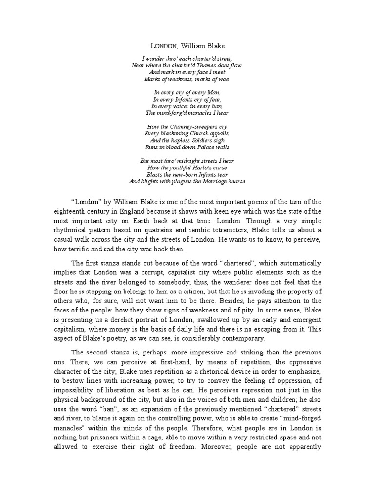 London and England in 1819 | William Blake | Poetry