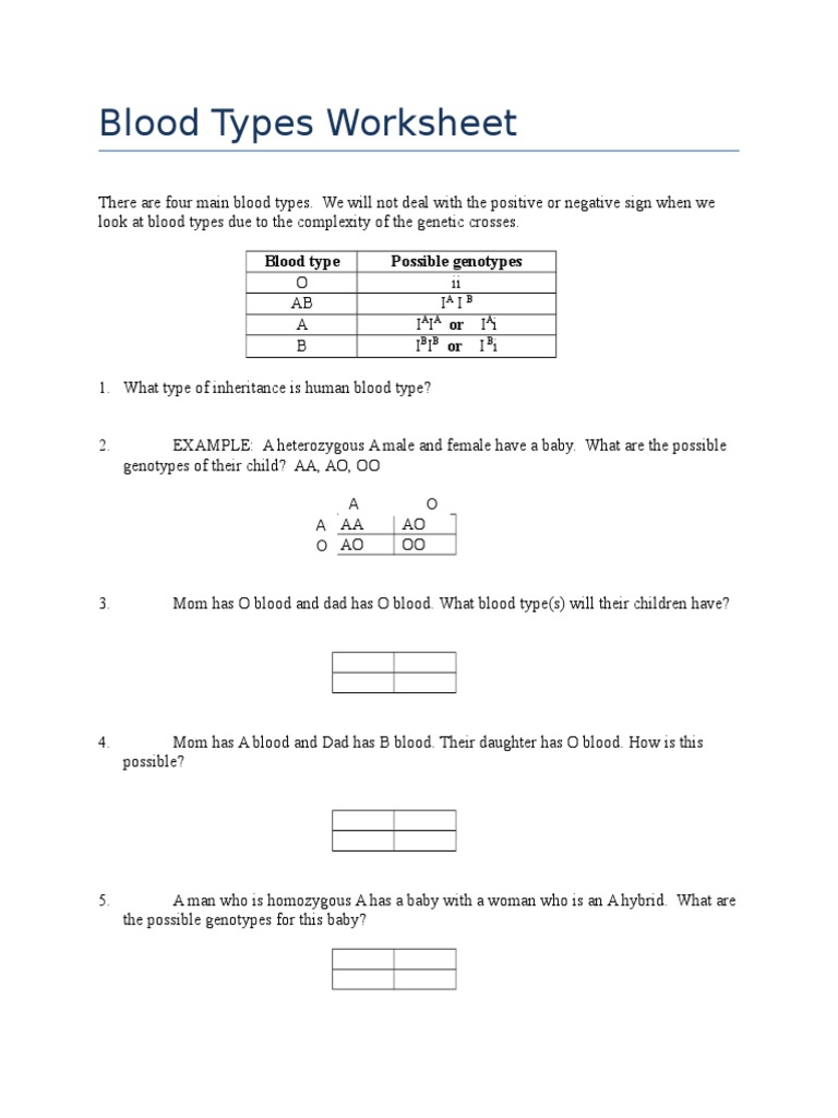 Blood Types Worksheet | PDF