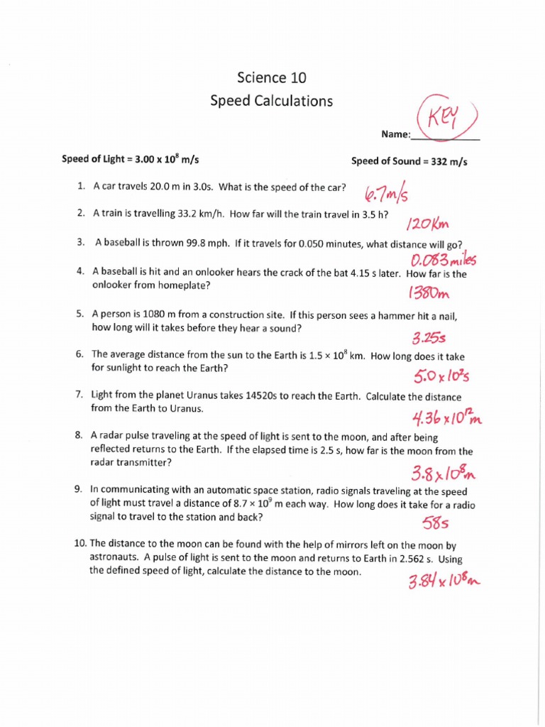 10 Speed Calculations Answers | PDF